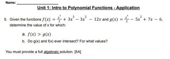 Solved Unit 1: Intro to Polynomial Functions - Application | Chegg.com