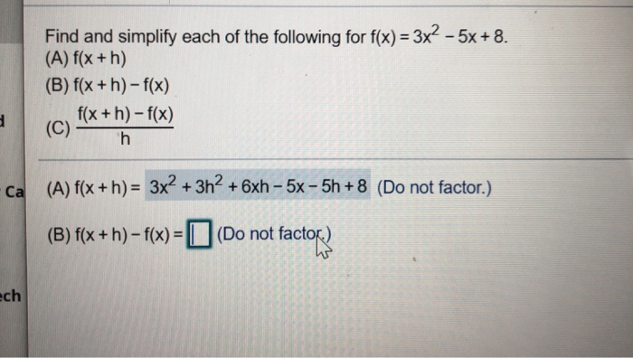 Solved Find and simplify each of the following for f(x)= 3x2 | Chegg.com