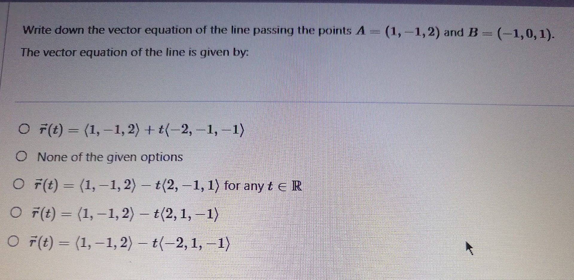 Solved Write down the vector equation of the line passing | Chegg.com