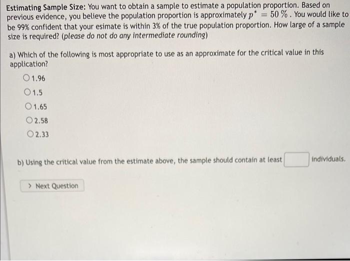 Solved Estimating Sample Size: You want to obtain a sample | Chegg.com