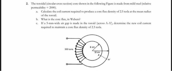 Solved 2 The Toroidal Circular Cross Section Core Shown
