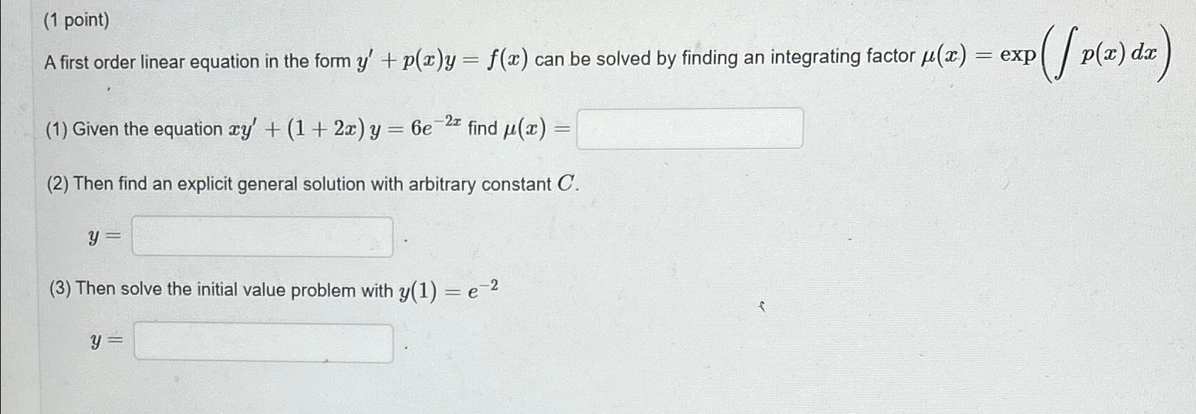 Solved 1 ﻿point A First Order Linear Equation In The Form