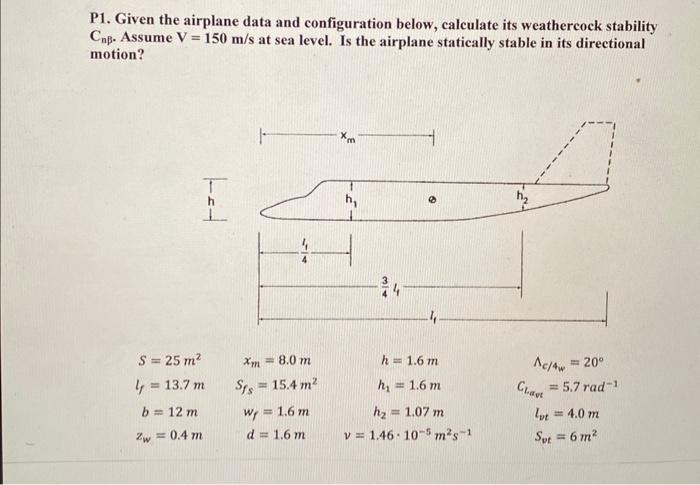 P1. Given the airplane data and configuration below, | Chegg.com