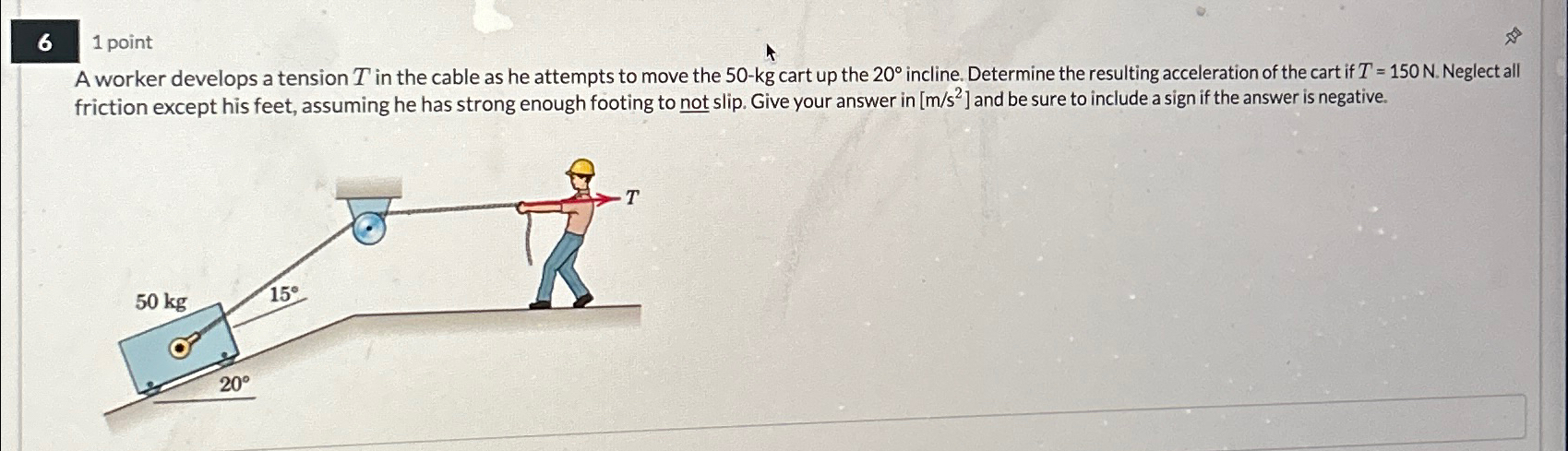 Solved A worker develops a tension T ﻿in the cable as he | Chegg.com