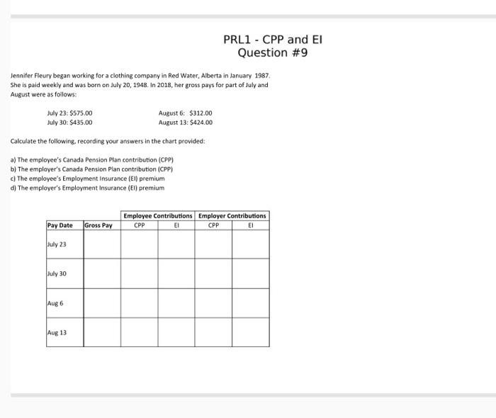 Solved PRL1 - CPP and El Question #9 Jennifer Fleury began | Chegg.com