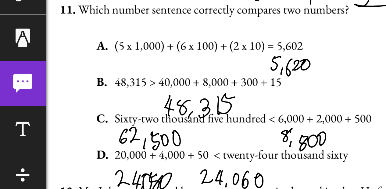 Solved Which number sentence correctly compares two | Chegg.com