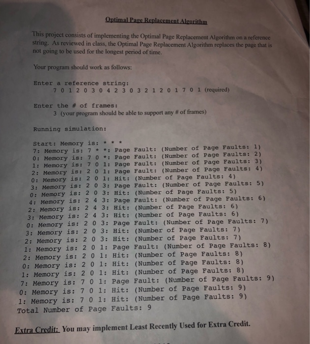 Solved Optimal Page Replacement Algorithm This project | Chegg.com