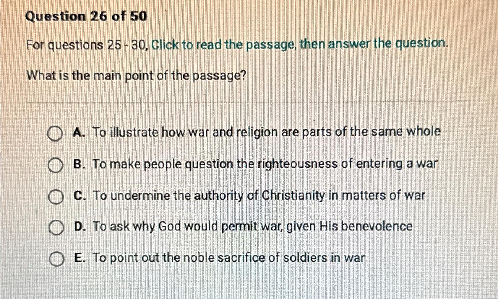 Solved Question 26 ﻿of 50For questions 25 - 30, ﻿Click to | Chegg.com