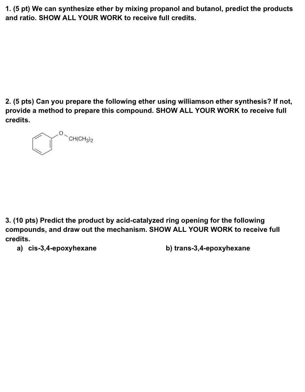Solved ( 5 ﻿pt) ﻿We can synthesize ether by mixing propanol | Chegg.com