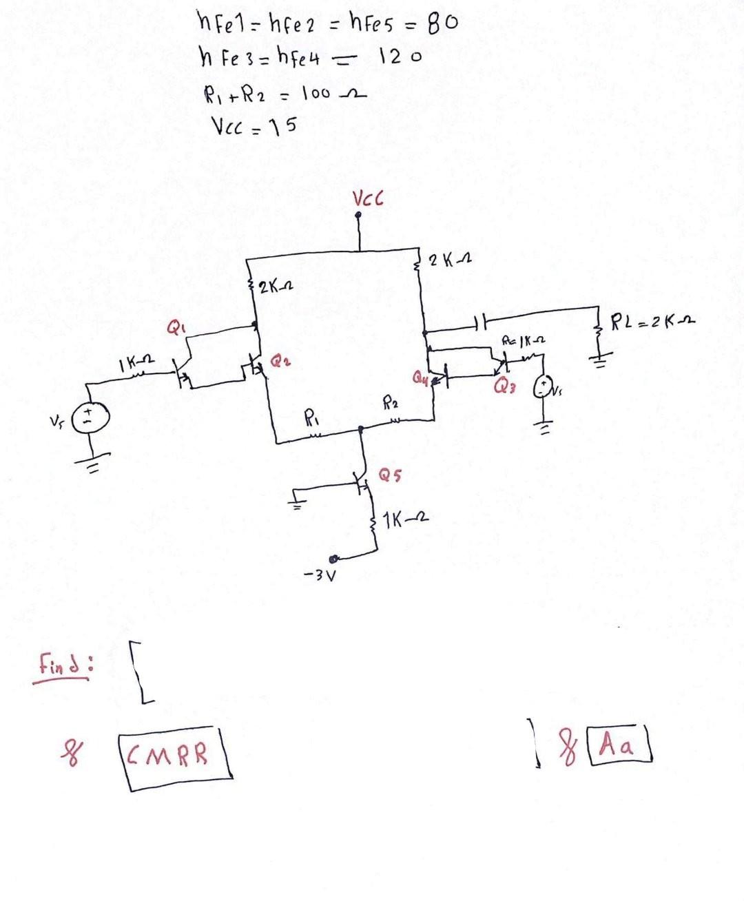 Solved hfel=hfe2 = hes=80 h Fe3=hfe4 120 R1+R2 - loon Vcc=15 | Chegg.com