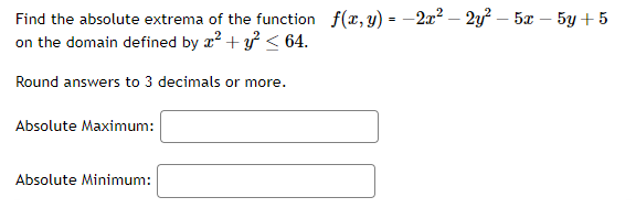 Solved Find the absolute extrema of the function | Chegg.com