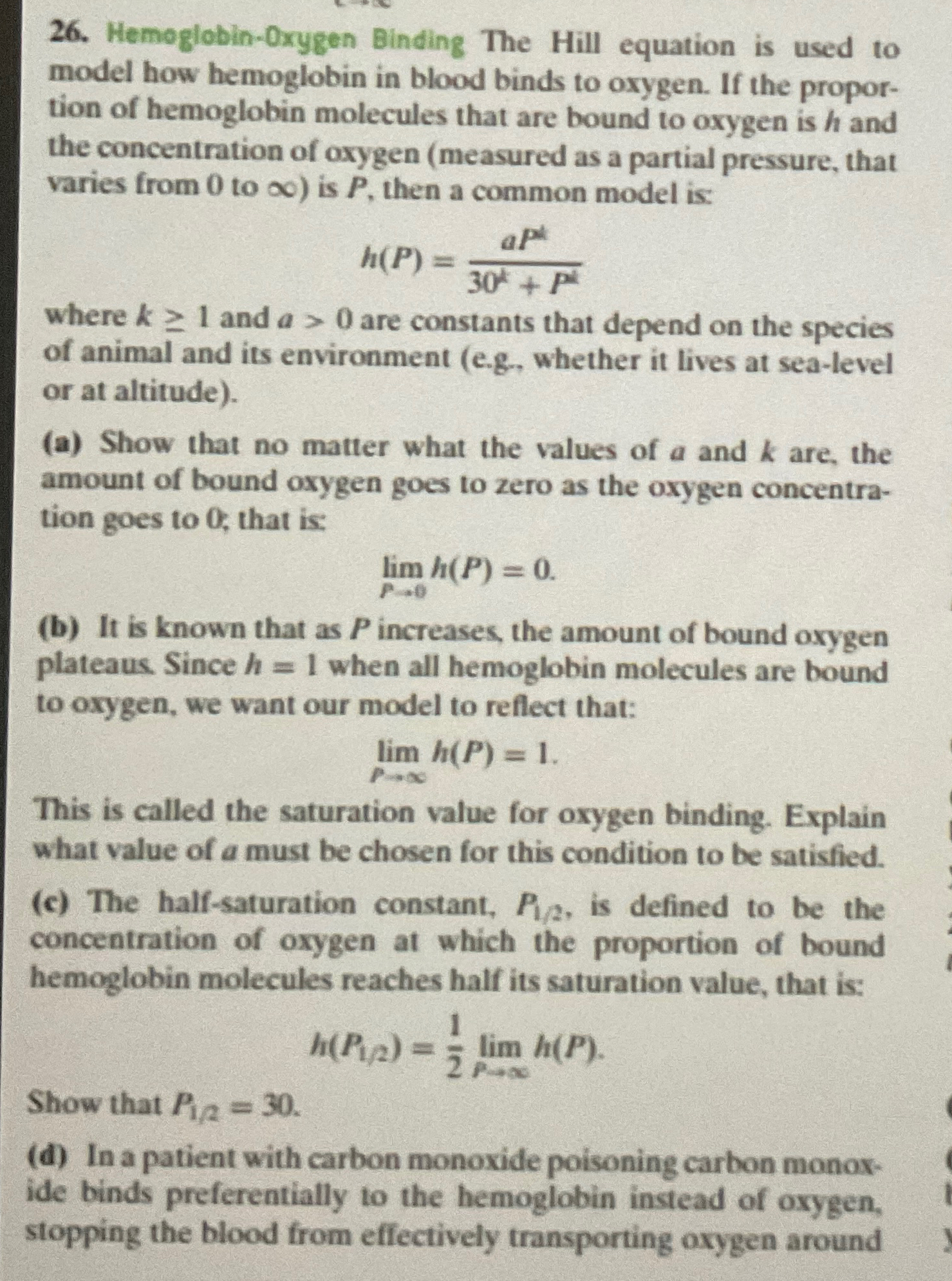Solved Hemoglobin-Oxygen Binding The Hill equation is used | Chegg.com