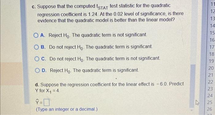 Solved The quadratic regression equation shown below is for | Chegg.com