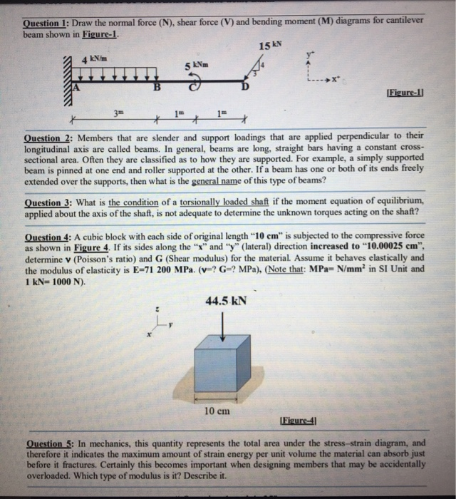 Solved Question 1: Draw the normal force (N), shear force | Chegg.com