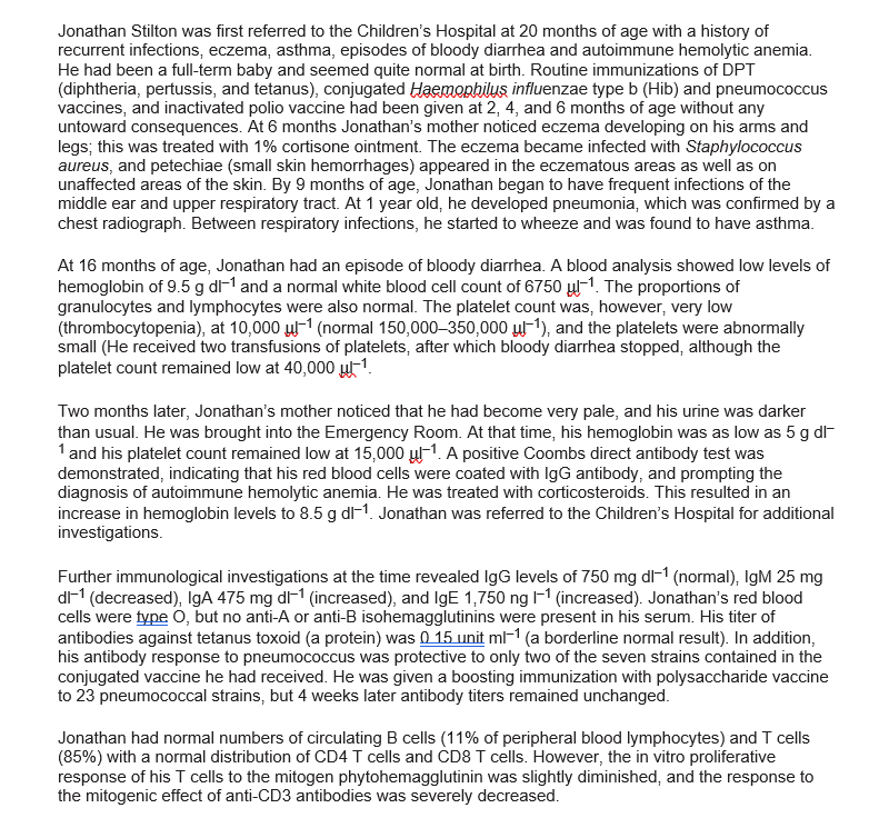 Solved 1. ﻿What disorder/disease does Jonathan | Chegg.com