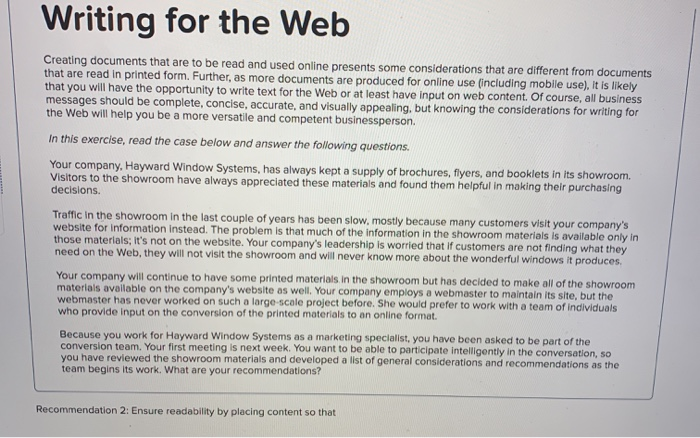 Solved Writing for the Web Creating documents that are to be | Chegg.com