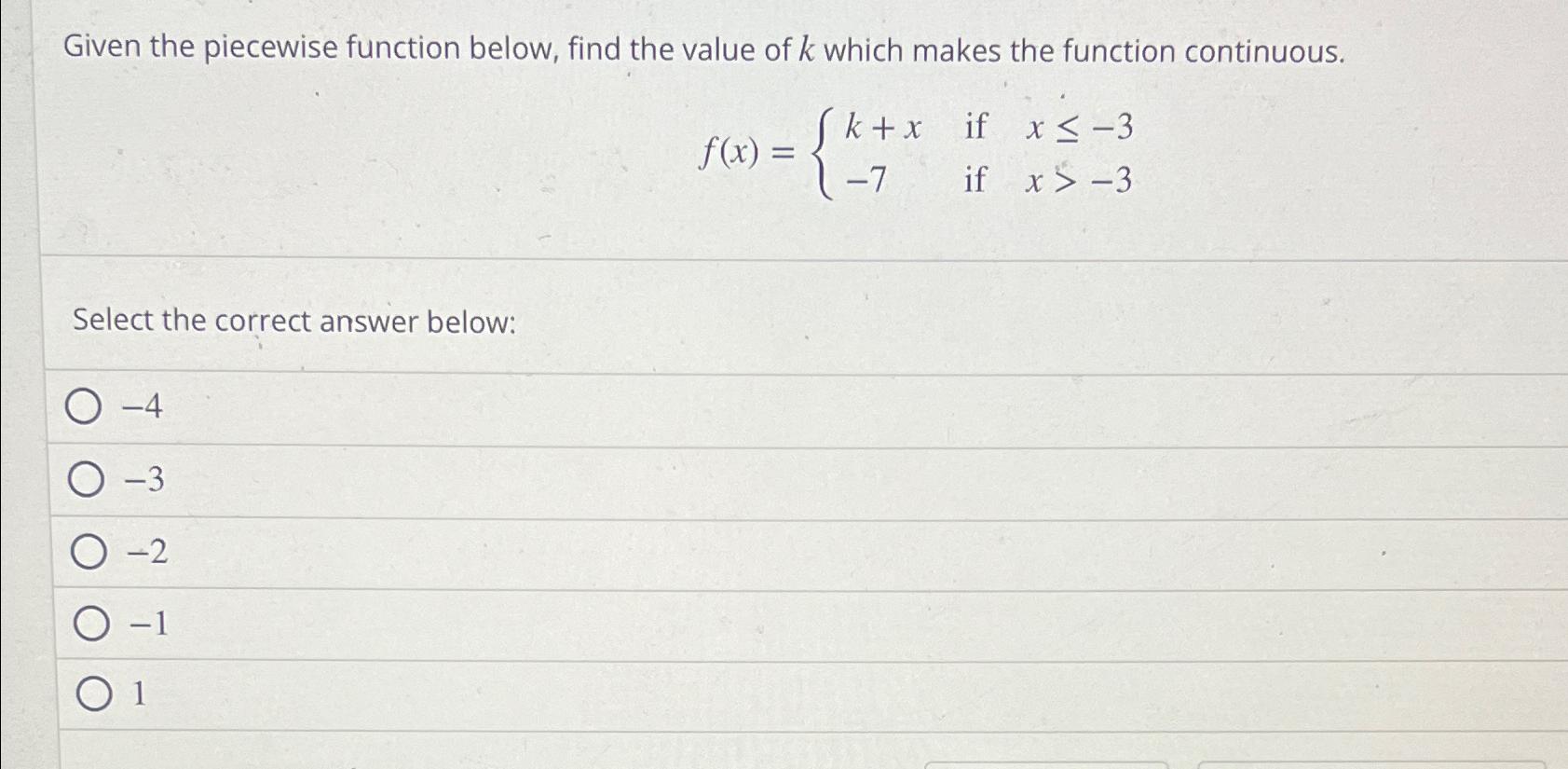 Solved Given the piecewise function below, find the value of | Chegg.com