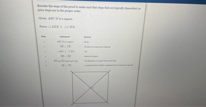 Solved Reorder the steps of the proof to make sure that | Chegg.com