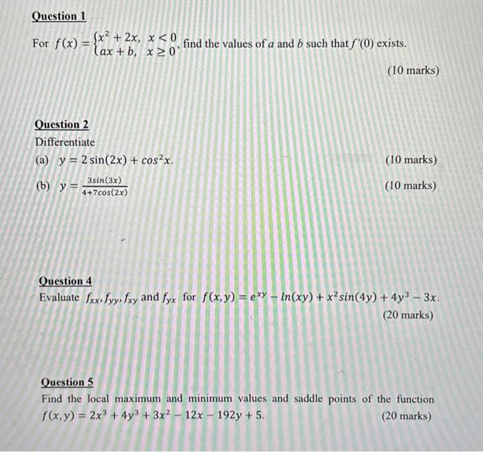 Solved For f(x)={x2+2x,ax+b,x