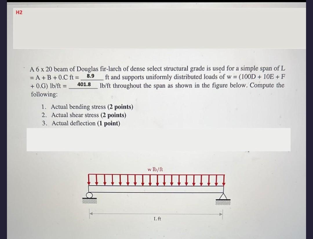 Solved A 6×20 beam of Douglas fir-larch of dense select | Chegg.com