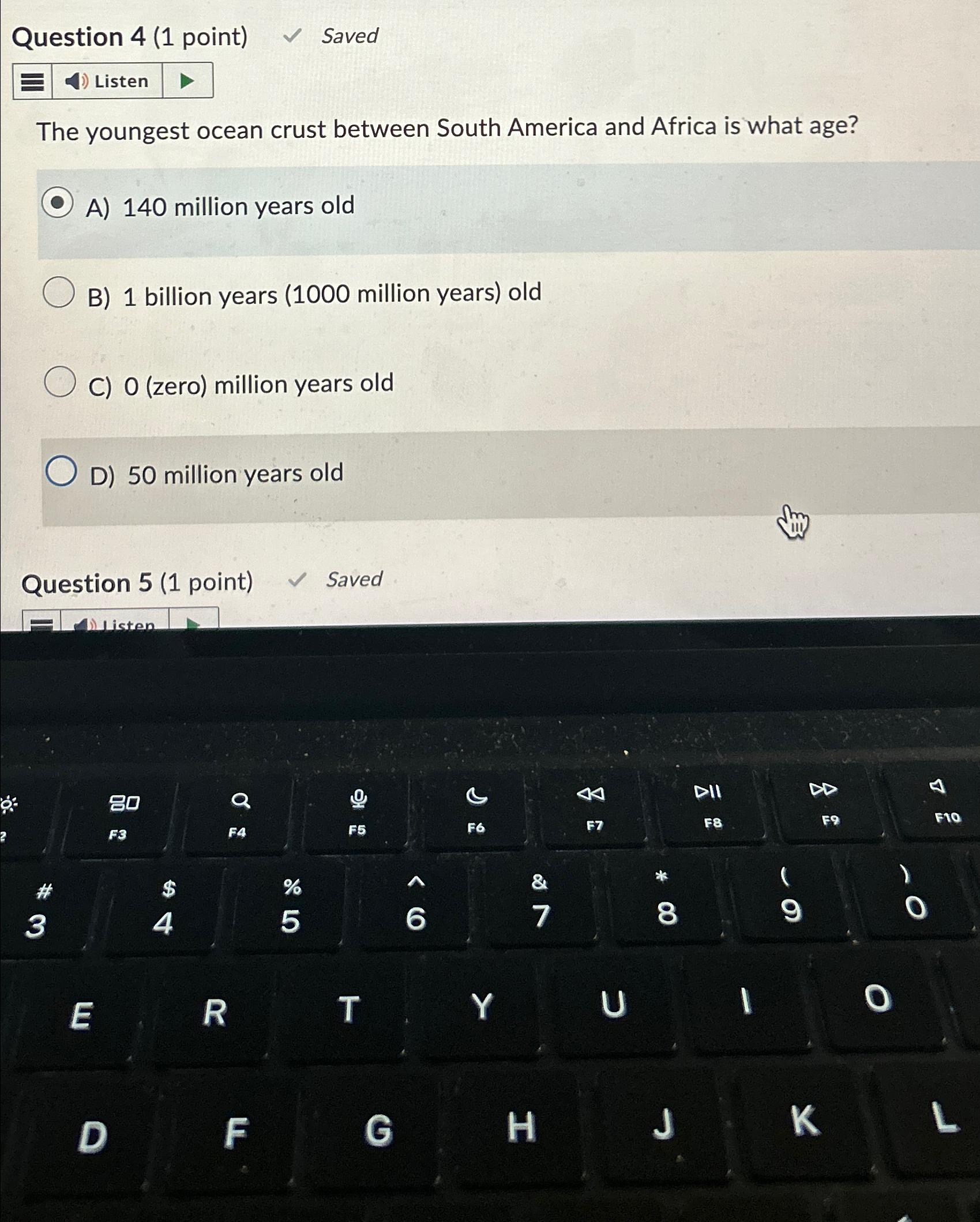 Solved Question 4 (1 ﻿point) ﻿SavedThe youngest ocean crust | Chegg.com