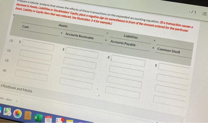 Solved Prepare a tabular analysis that shows the effects of | Chegg.com