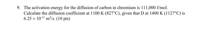 Solved The activation energy for the diffusion of carbon in | Chegg.com
