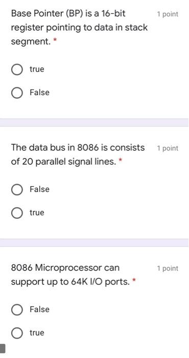 Solved 1 point Base Pointer (BP) is a 16-bit register | Chegg.com