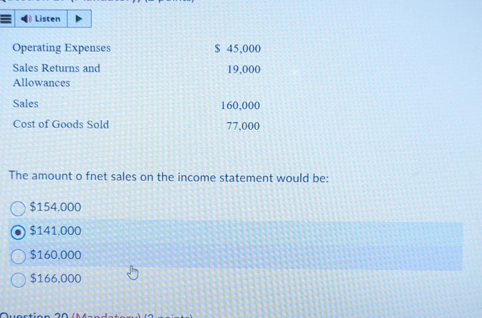 Solved The amount o fnet sales on the income statement would | Chegg.com