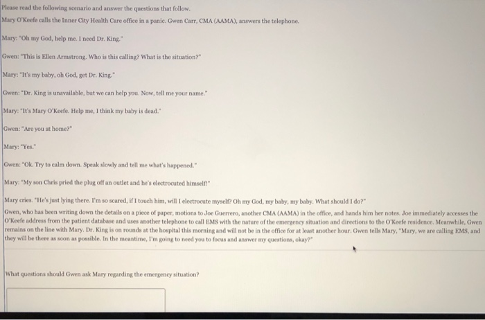 Solved Please read the following scenario and answer the | Chegg.com