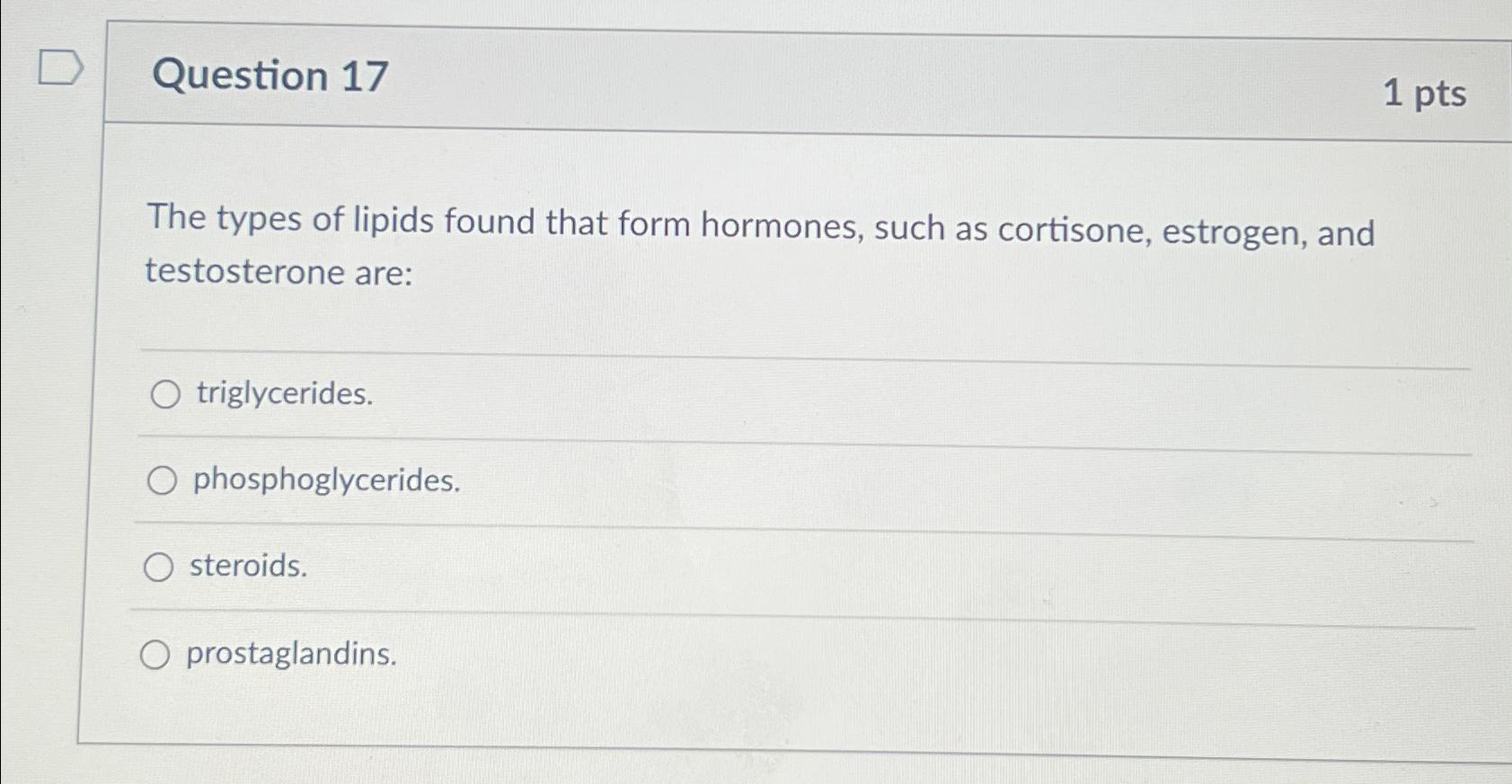 Solved Question 171 ptsThe types of lipids found that form | Chegg.com Solved Question 171 ptsThe types of lipids found that form | Chegg.com