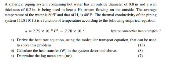 Solved A spherical piping system containing hot water has an | Chegg.com