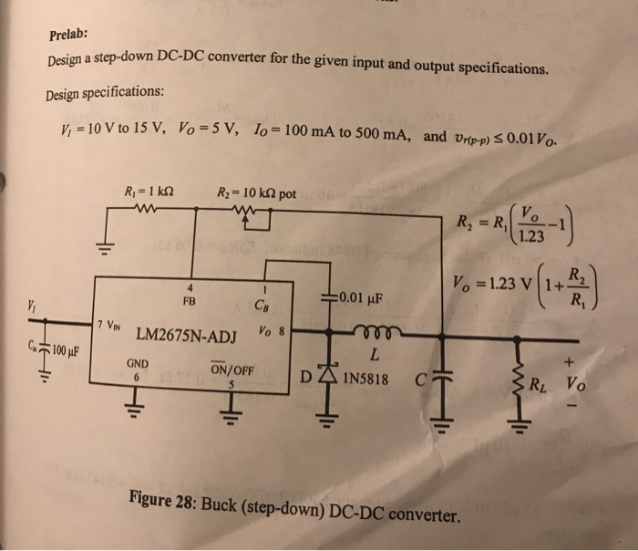 Prelab: step-down DC-DC converter for the given input | Chegg.com