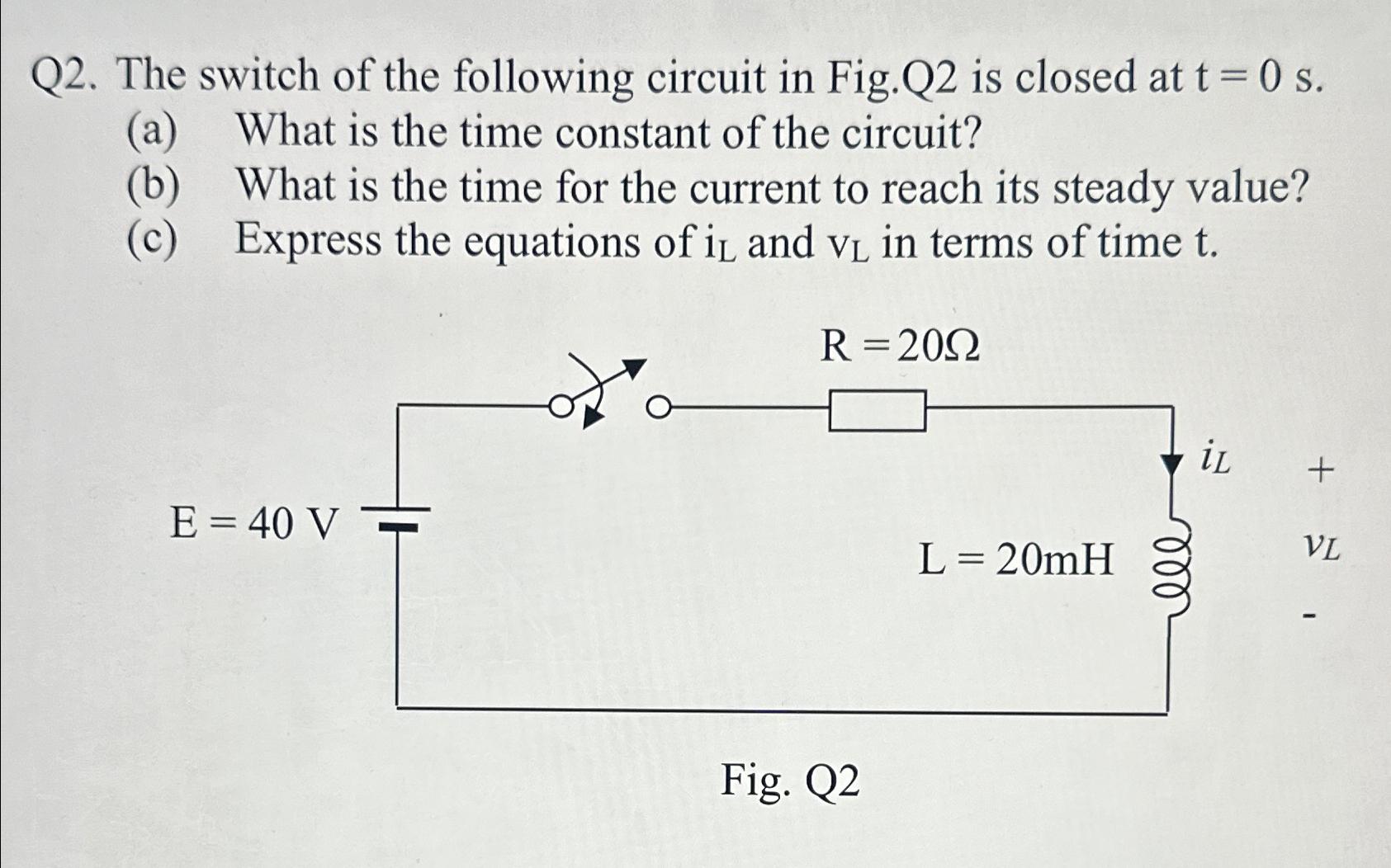 Solved Q2. ﻿The switch of the following circuit in Fig.Q2 | Chegg.com