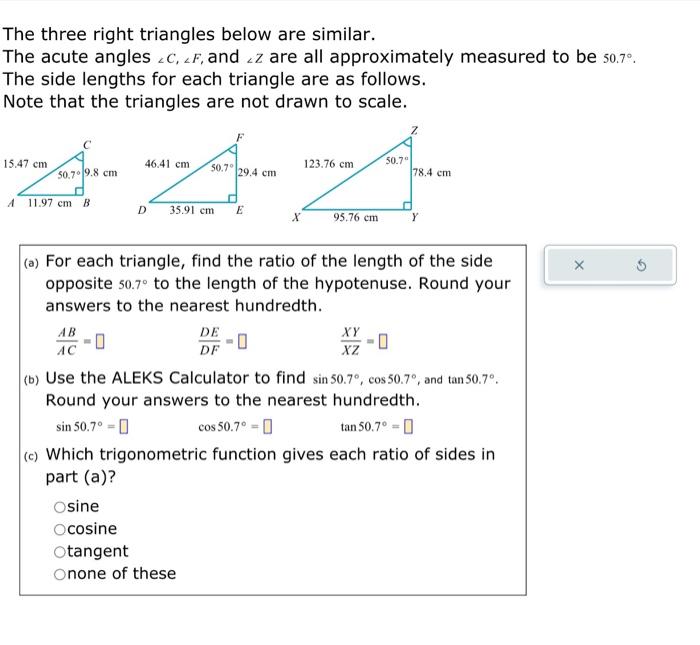 Solved The three right triangles below are similar. The | Chegg.com