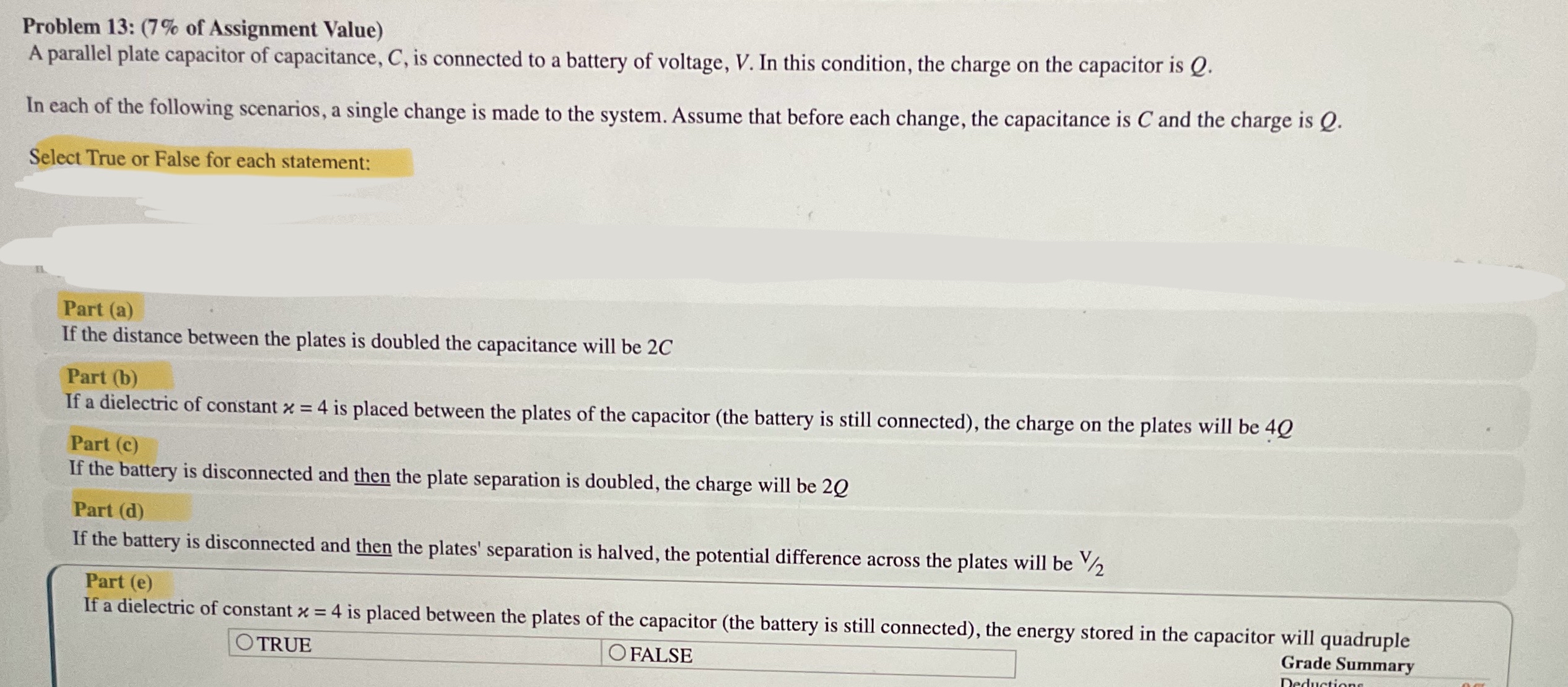 Solved URGENT HW HELP NEEDED PLEASE ANSWER ALL PARTS TRUE OR | Chegg.com