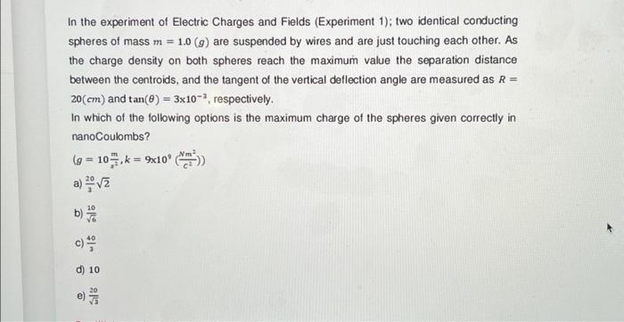 Solved In the experiment of Electric Charges and Fields | Chegg.com
