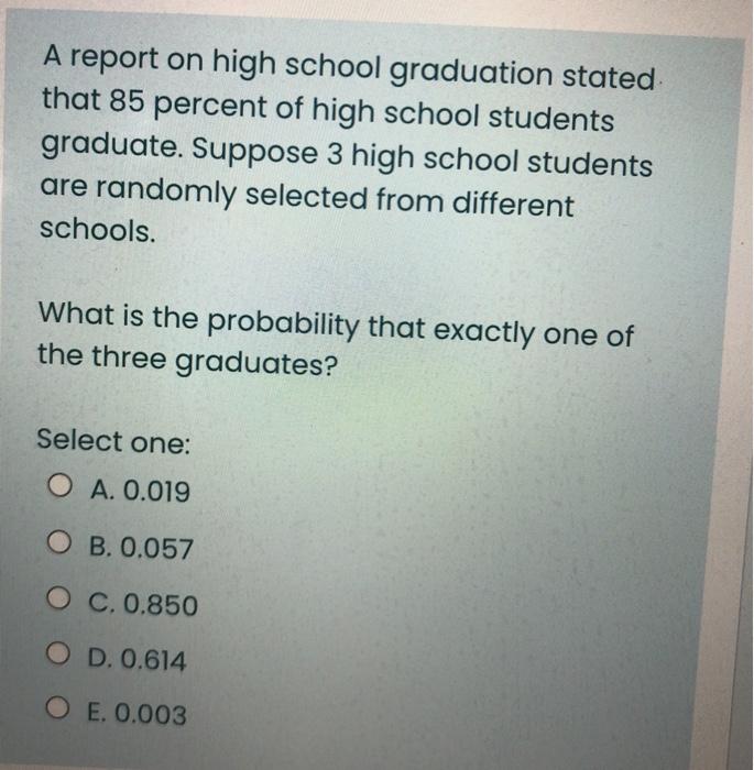 Solved A report on high school graduation stated that 85 | Chegg.com Solved A report on high school graduation stated that 85 | Chegg.com
