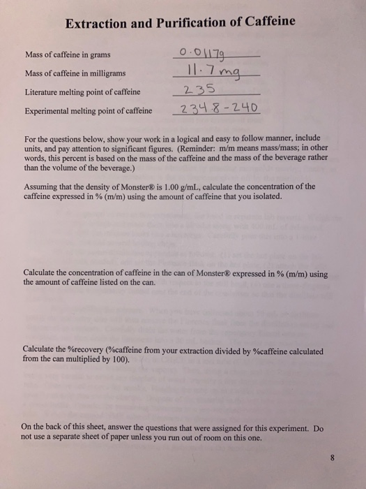 Extraction and Purification of Caffeine 0.01179 11.7 | Chegg.com