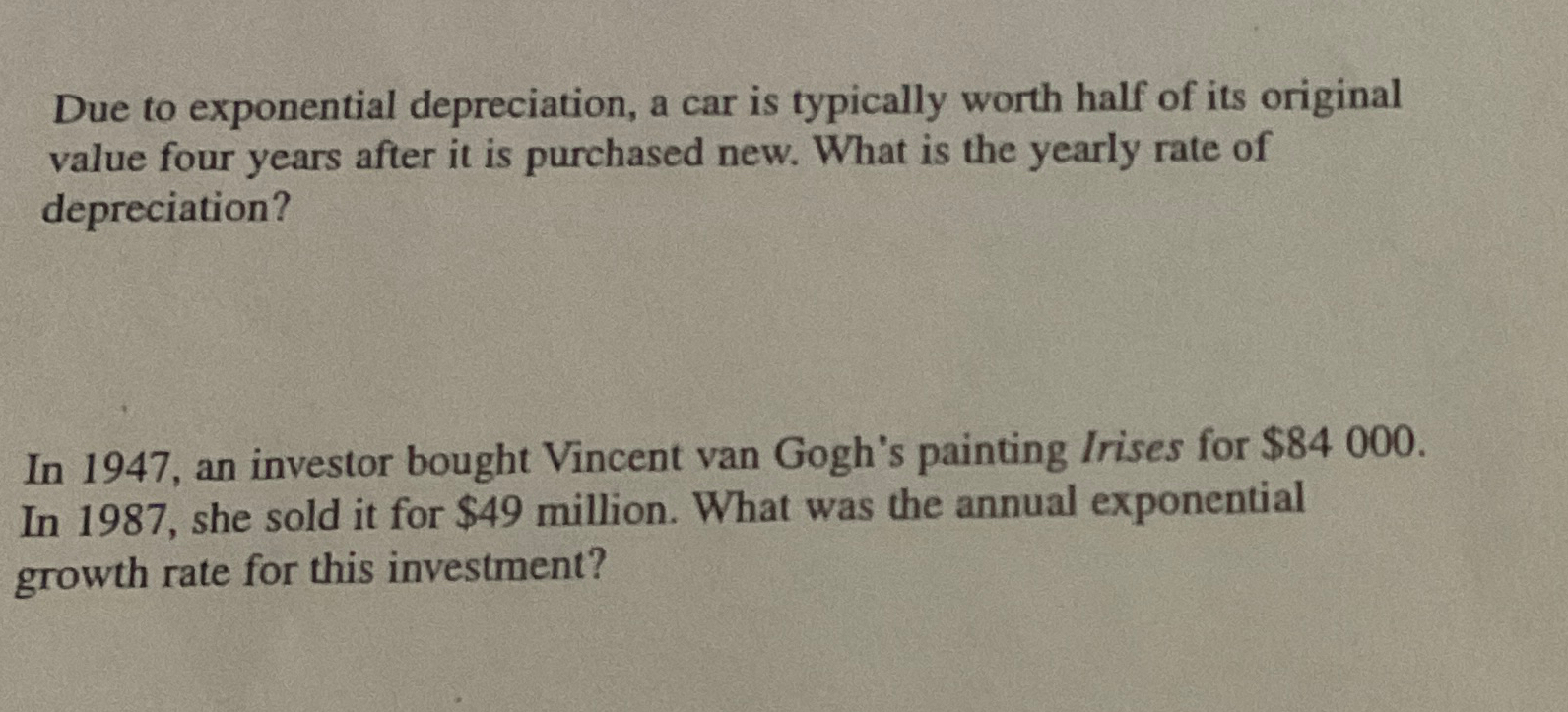 Solved A)Due to exponential depreciation, a car is typically | Chegg.com