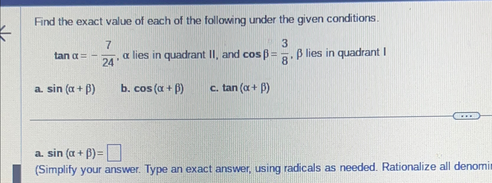 Solved Find the exact value of each of the following under | Chegg.com