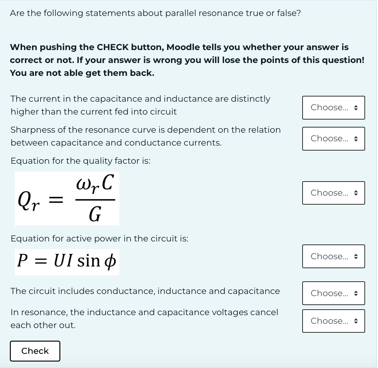 Solved Are the following statements about parallel resonance | Chegg.com