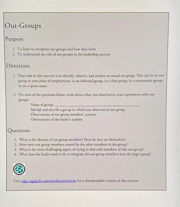 out-groups. purpose 1. to learn to recognize | Chegg.com