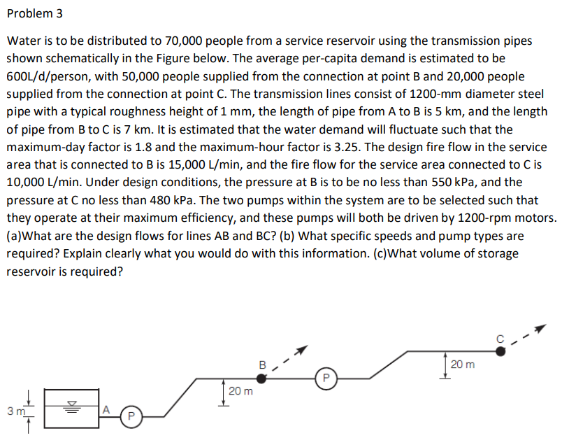 Solved Problem 3Water is to be distributed to 70,000 ﻿people | Chegg.com