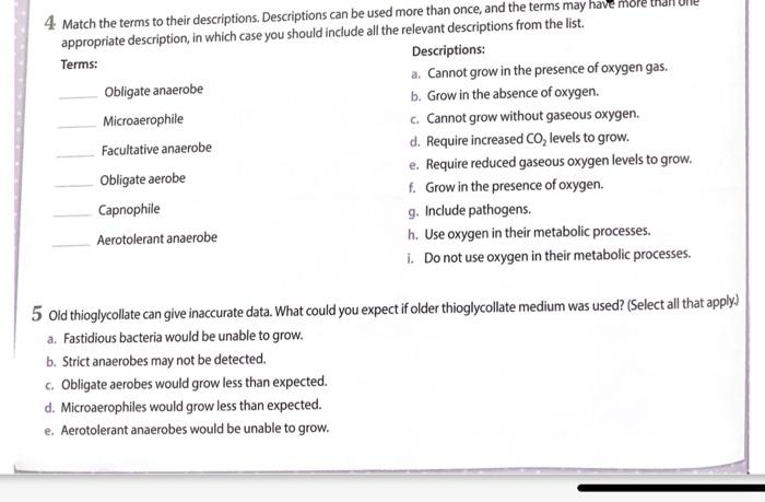 Solved 4 Match the terms to their descriptions. Descriptions | Chegg.com