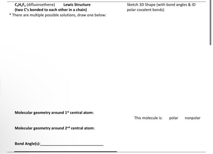 Solved C₂H₂F₂ (difluoroethene) Lewis Structure (two C's | Chegg.com