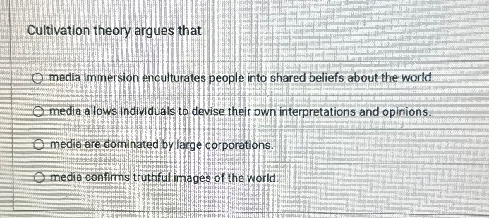 Solved Cultivation theory argues thatmedia immersion | Chegg.com