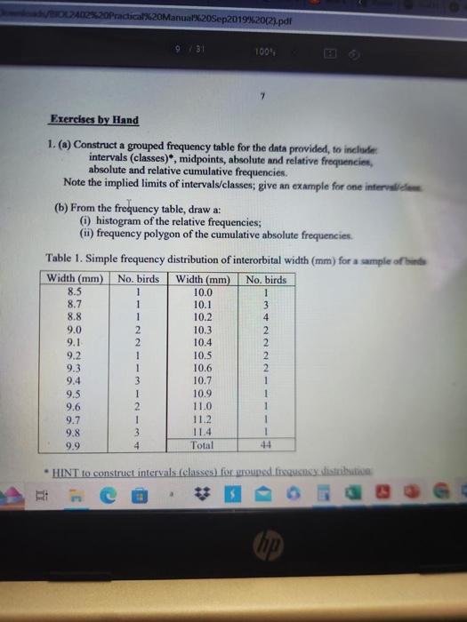 1. (a) Construct a grouped frequency table for the | Chegg.com