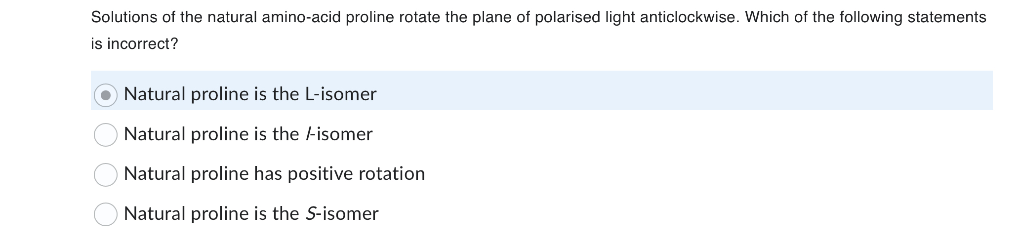 Solved Solutions of the natural amino-acid proline rotate | Chegg.com