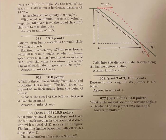 Solved from a cliff 31.8 m high. At the level of the sea, a | Chegg.com